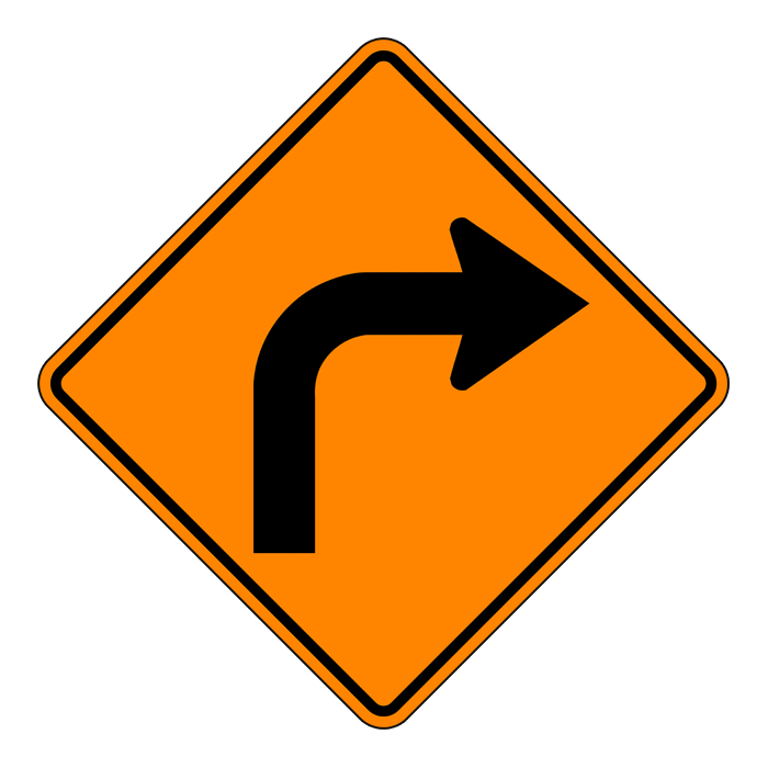 TC16BR, Right Sharp Curve, 60x60cm, Diamond Grade | Cedar Signs Inc.