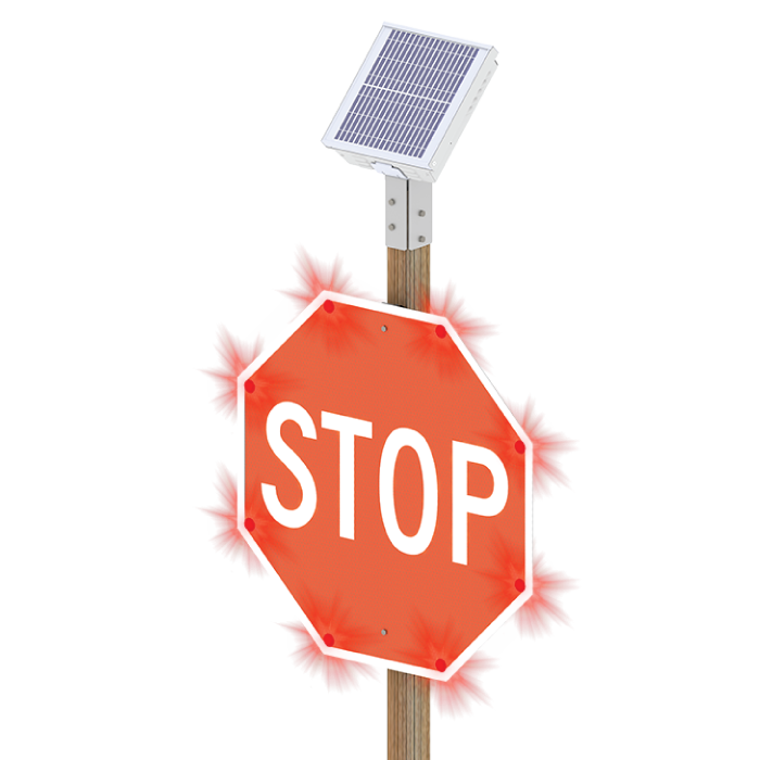 R247-E, STOP LED Enhanced Sign 48", HIP, Red LED, Wood Post Mount ...